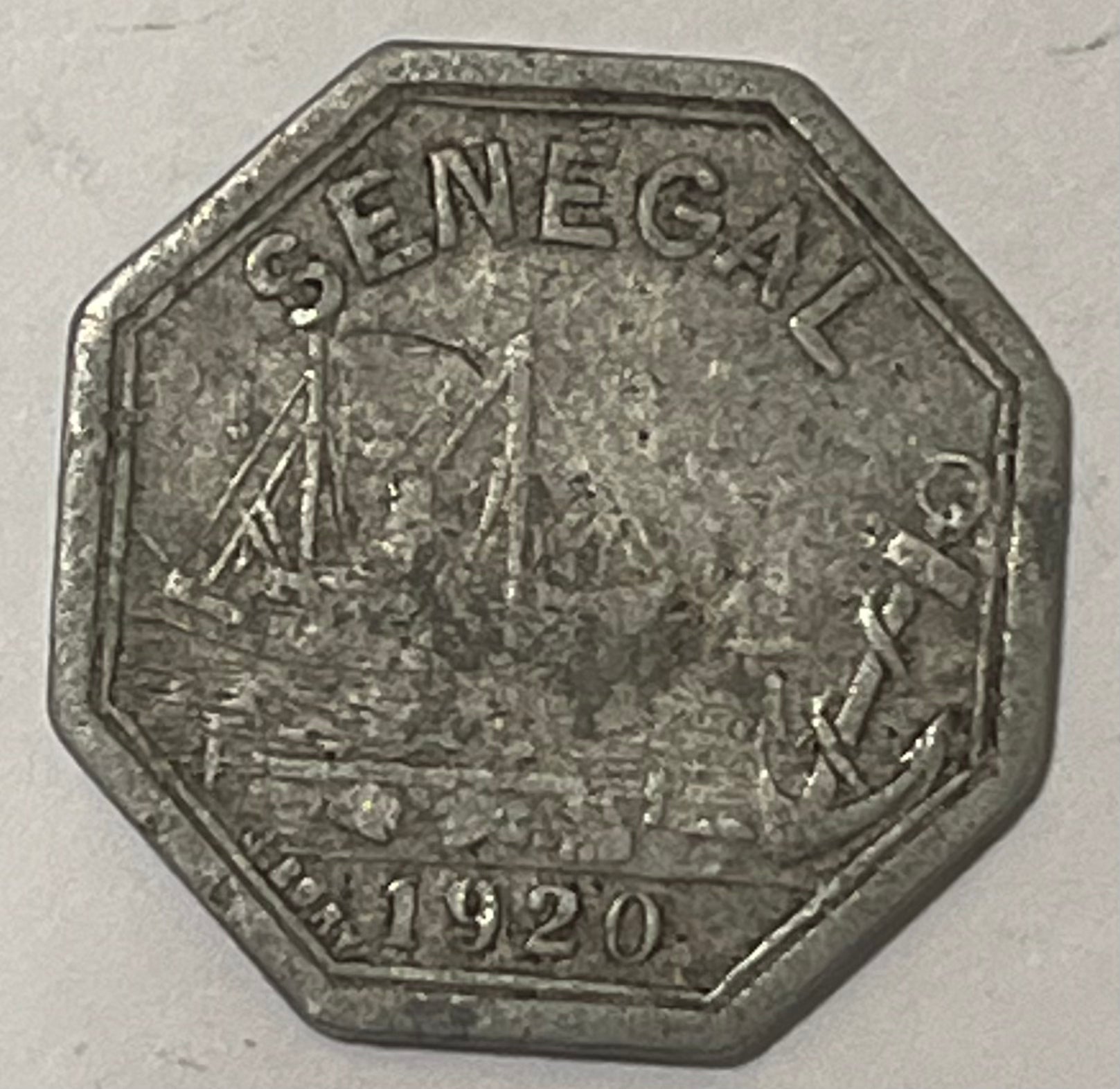 SENEGAL, Rufisque ~ 1920 ~ 10 centimes ~ 22mm Aluminum token ~ Sailing ...